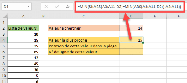 Find the closest value in Excel