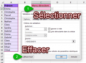 Supprimer un menu déroulant - Excel Exercice