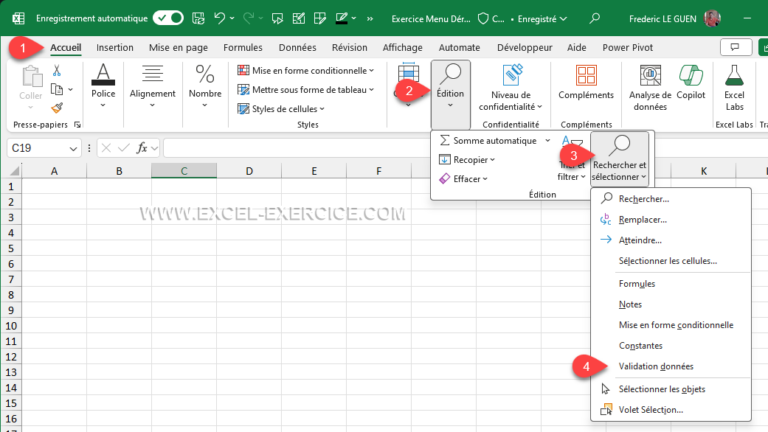 Retrouver un menu déroulant - Excel Exercice